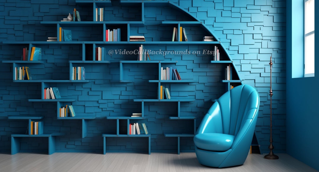 Virtual Video Call Background | Modern Blue Bookshelf | Image for Zoom ...