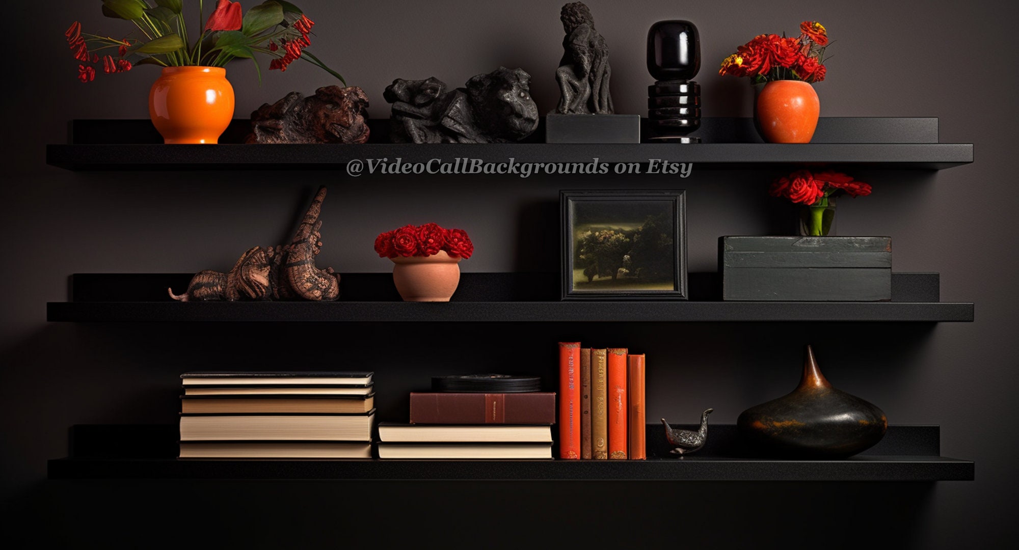 Virtual Video Call Background | Professional Black Shelf | Image for ...