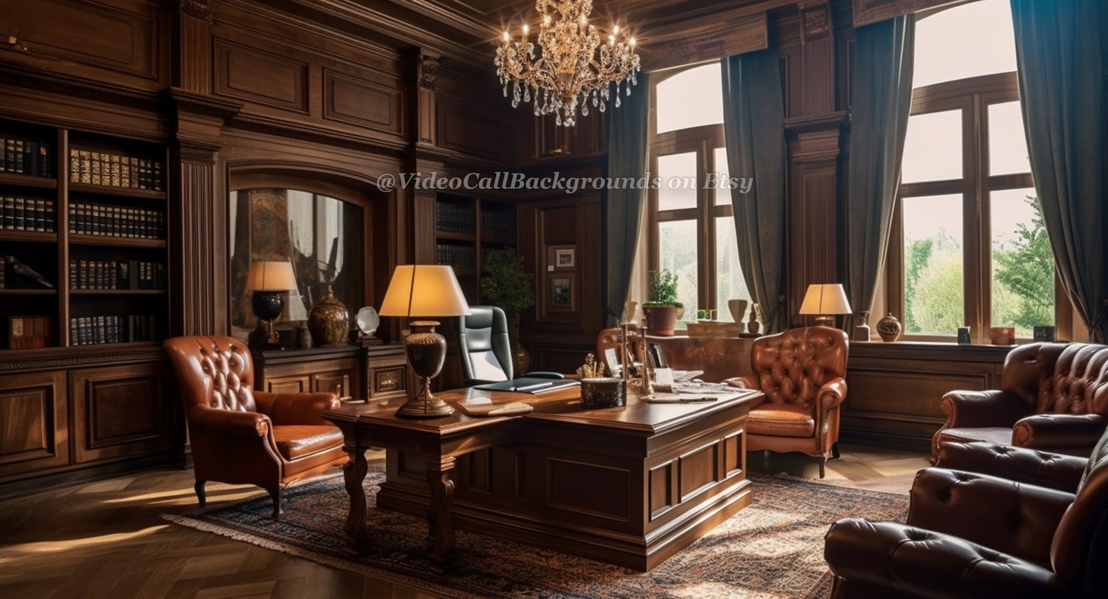 Virtual Video Call Background | Professional Wooden Offices | Image for ...