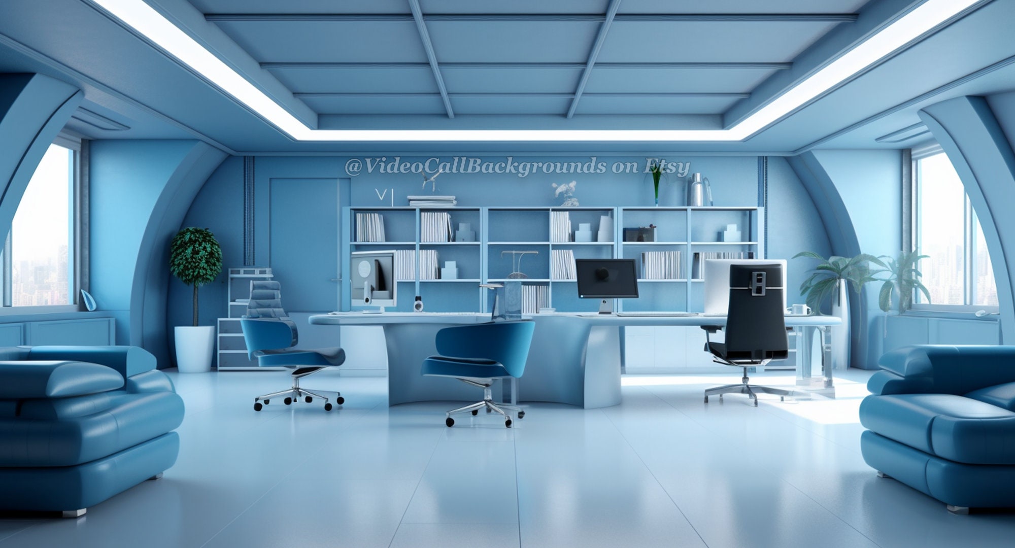 Virtual Video Call Background | Modern Blue Office | Image for Zoom ...