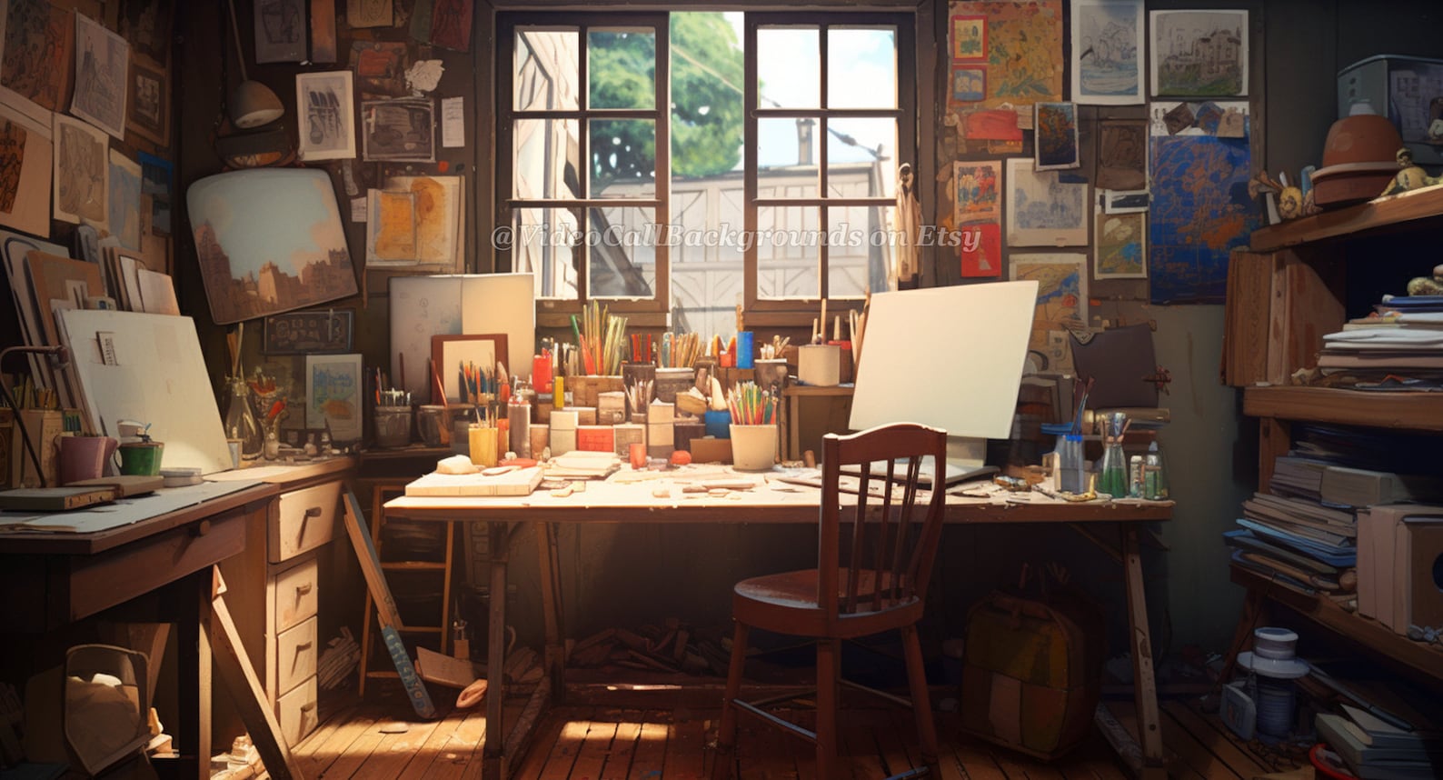 Virtual Video Call Background | Painter Office | Image for Zoom, Video ...