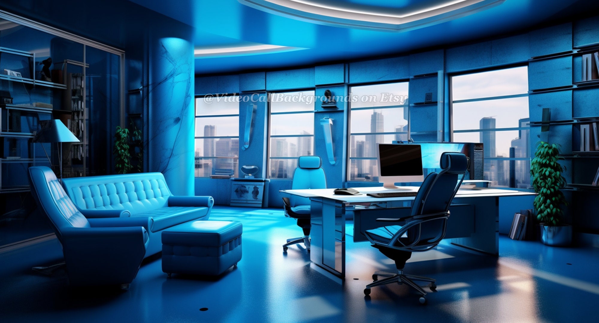 Virtual Video Call Background | Modern Blue Office | Image for Zoom ...
