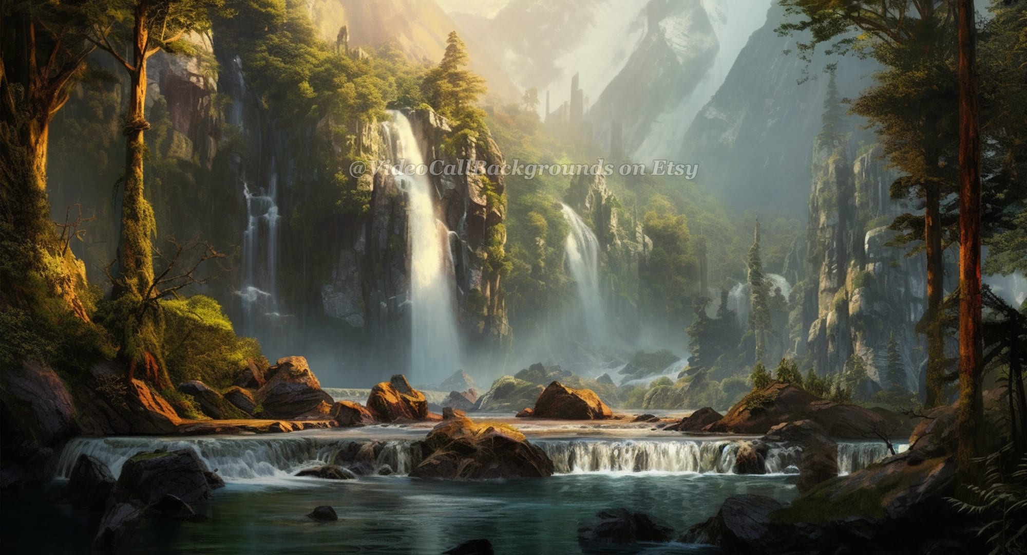 Virtual Video Call Background | Waterfall in the Forest | Image for ...