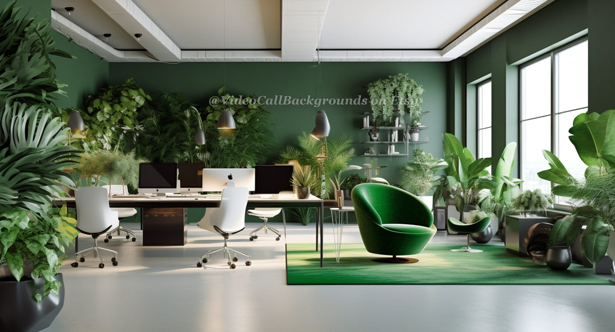 Virtual Video Call Background | Modern Biophilic Flora Offices | Image ...
