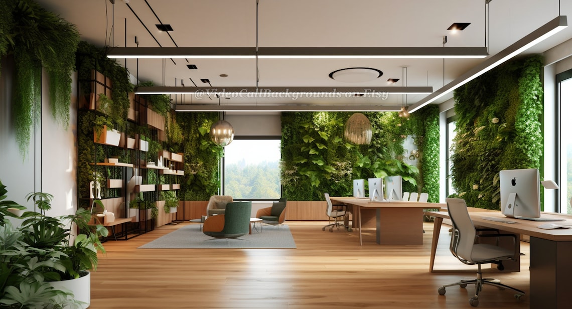 Virtual Video Call Background | Modern Biophilic Flora Offices | Image ...