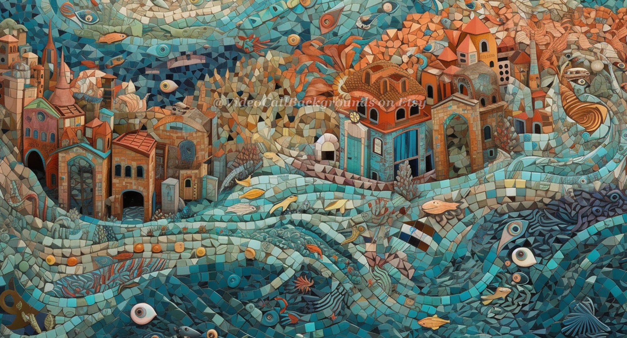 Virtual Video Call Background | Detailed Mosaic | Image for Zoom, Video ...