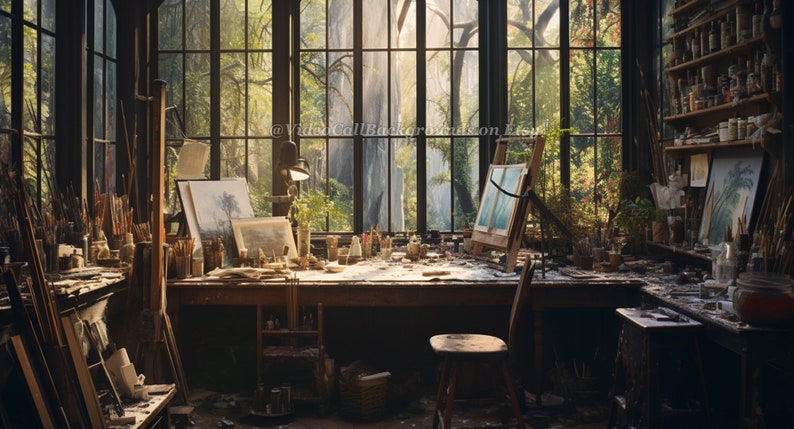 Virtual Video Call Background | Painter Office | Image for Zoom, Video ...