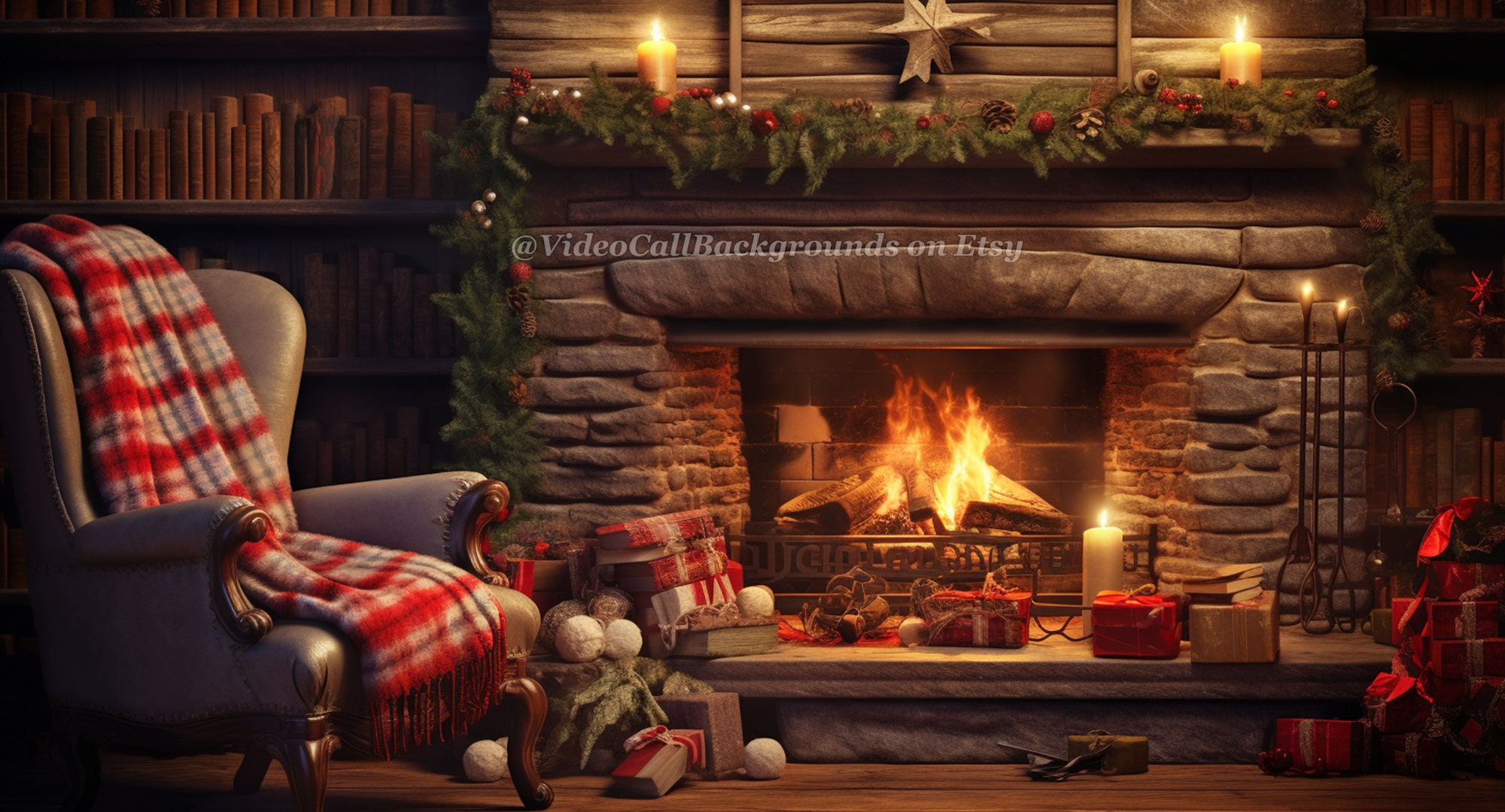 Virtual Video Call Background | Cozy Christmas Fireplace | Image for Zoom, Video Calls, and ...