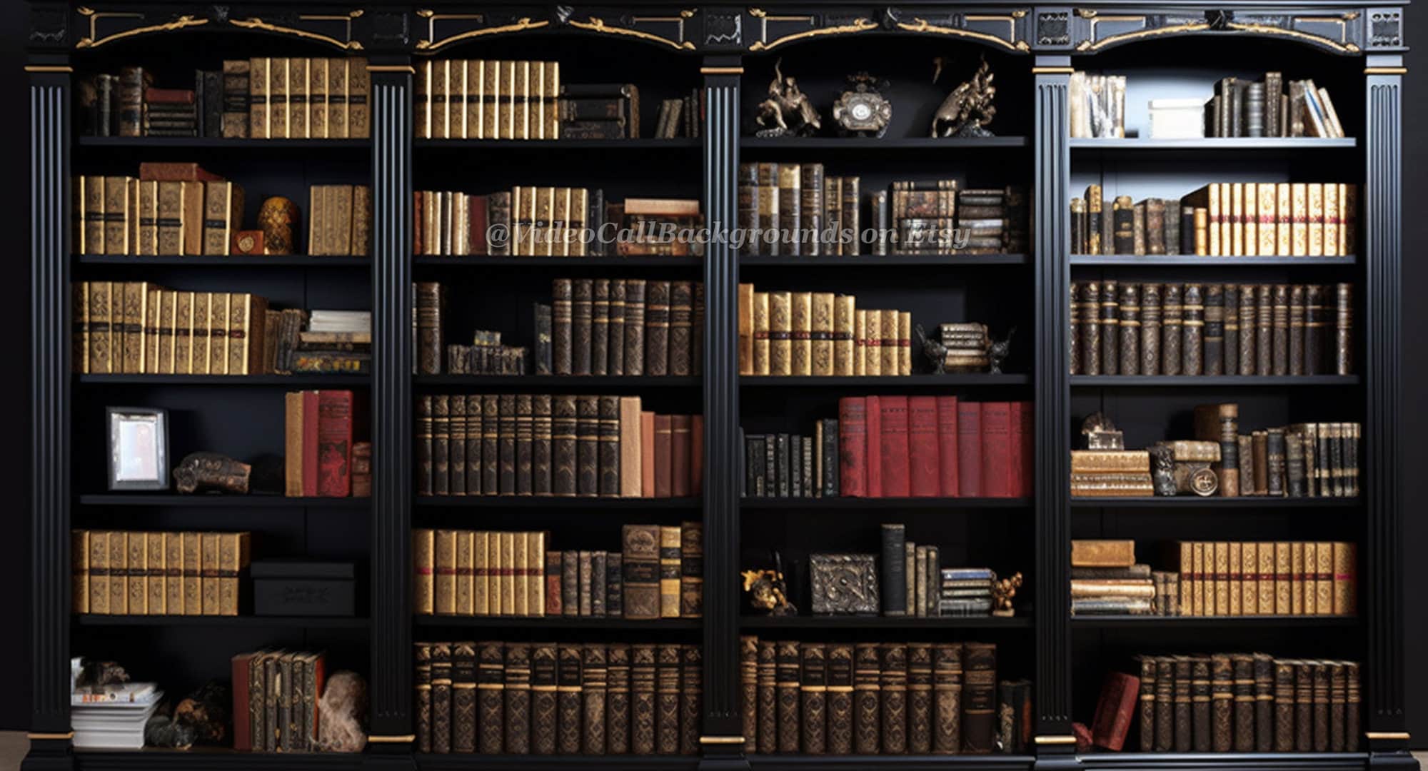 Virtual Video Call Background Professional Black Bookshelf Image for ...
