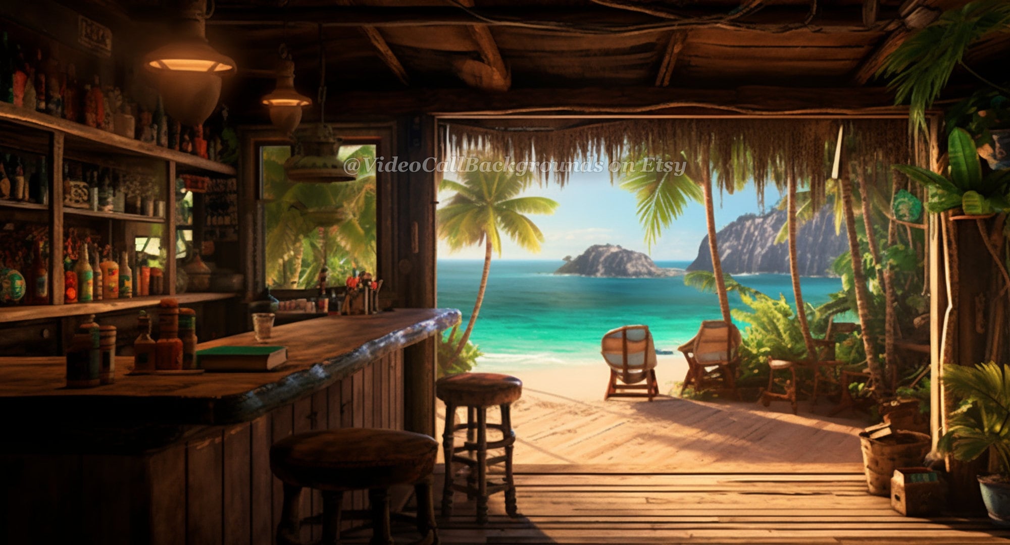 Virtual Video Call Background | Tropical Beach Bar Shack | Image for ...