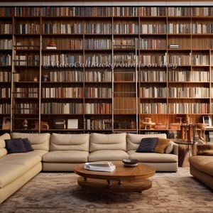 Virtual Video Call Background | Living Room With Large Bookshelf ...