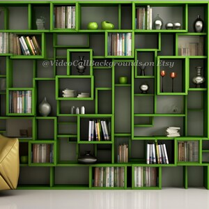Virtual Video Call Background | Modern Green Bookshelf | Image for Zoom ...