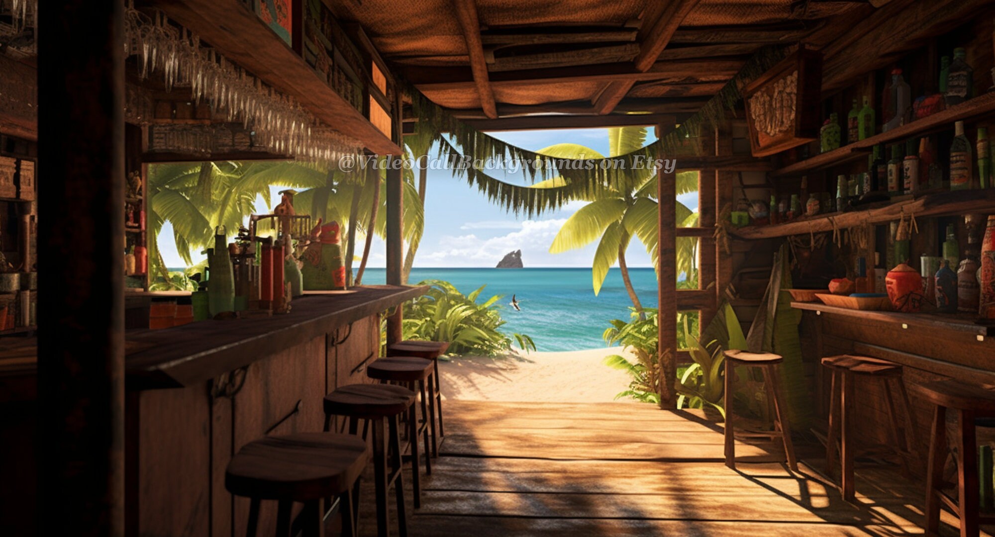 Virtual Video Call Background | Tropical Beach Bar Shack | Image for ...