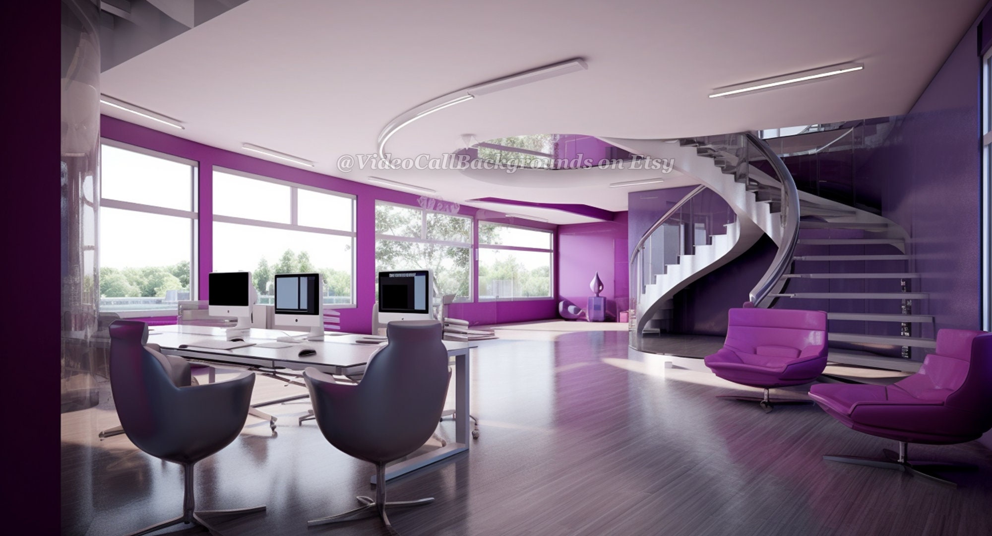 Virtual Video Call Background | Modern Purple Office | Image for Zoom ...