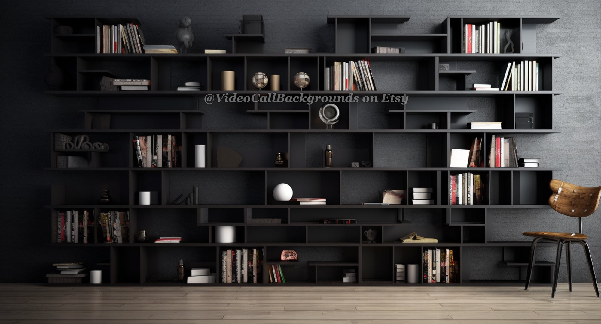 Virtual Video Call Background Professional Black Bookshelf Image for ...