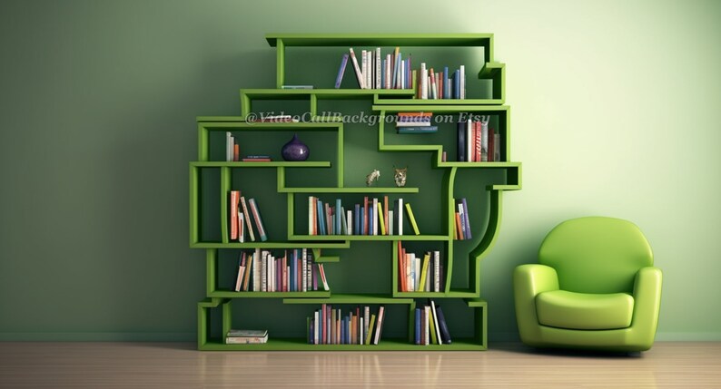 Virtual Video Call Background | Modern Green Bookshelf | Image for Zoom ...