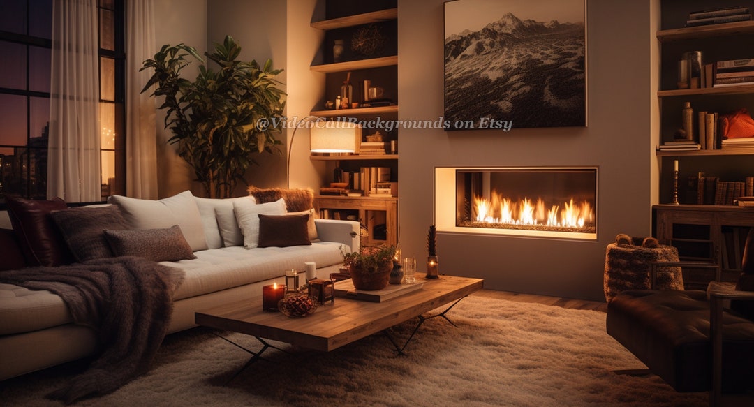 Virtual Video Call Background | Living Room With Fireplace | Image for ...