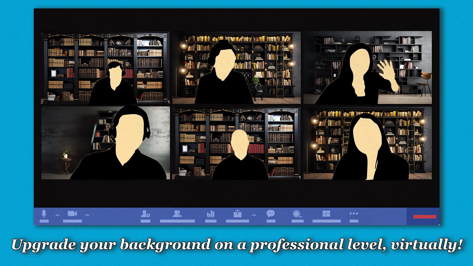 Virtual Video Call Background Professional Black Bookshelf Image for ...