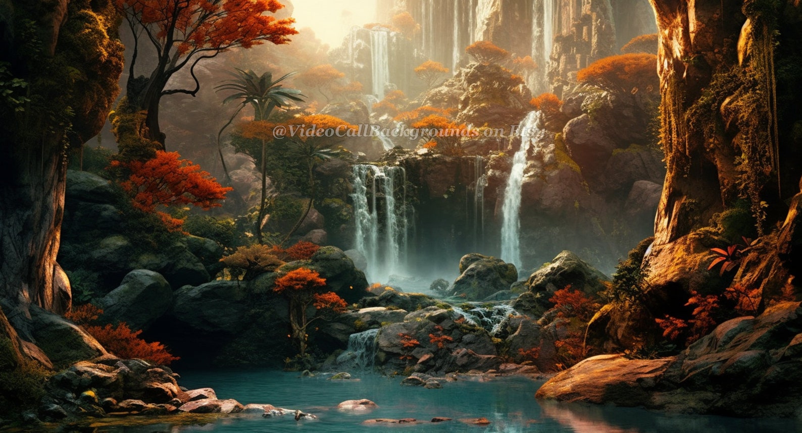 Virtual Video Call Background | Waterfall in the Forest | Image for ...