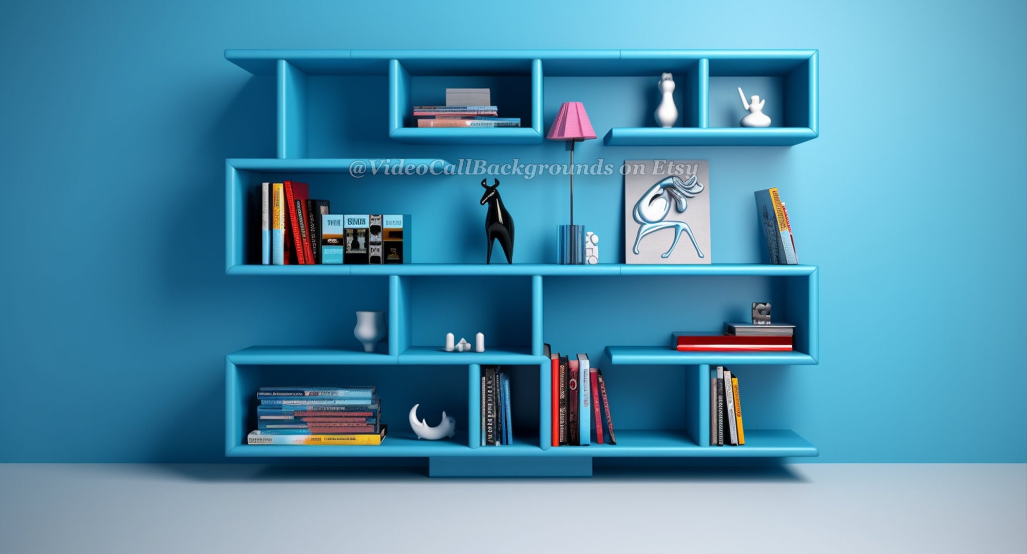 Virtual Video Call Background | Modern Blue Bookshelf | Image for Zoom ...