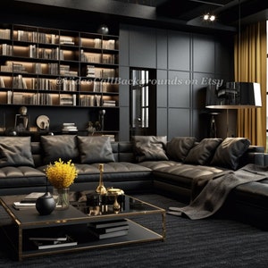Virtual Video Call Background | Modern Black Living Room | Image for ...
