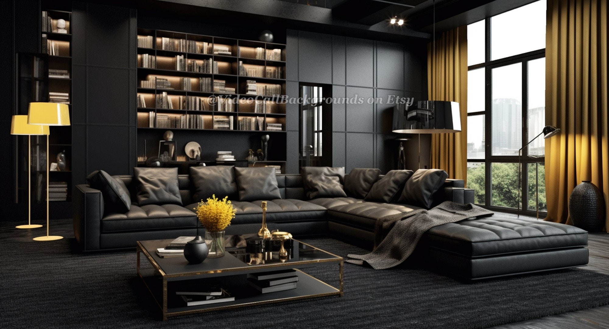 Virtual Video Call Background | Modern Black Living Room | Image for ...