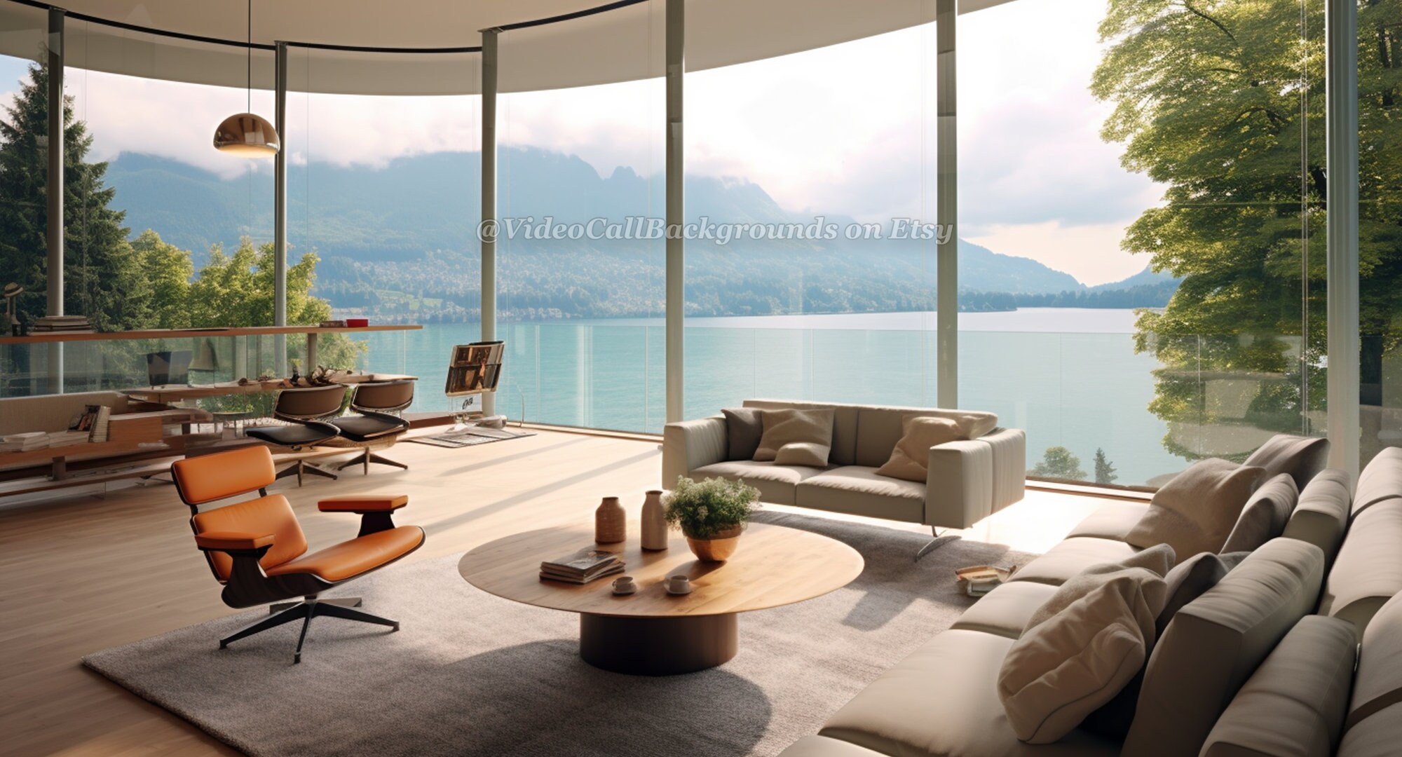Virtual Video Call Background | Living Room With Lake View | Image for ...