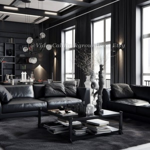 Virtual Video Call Background | Modern Black Living Room | Image for ...