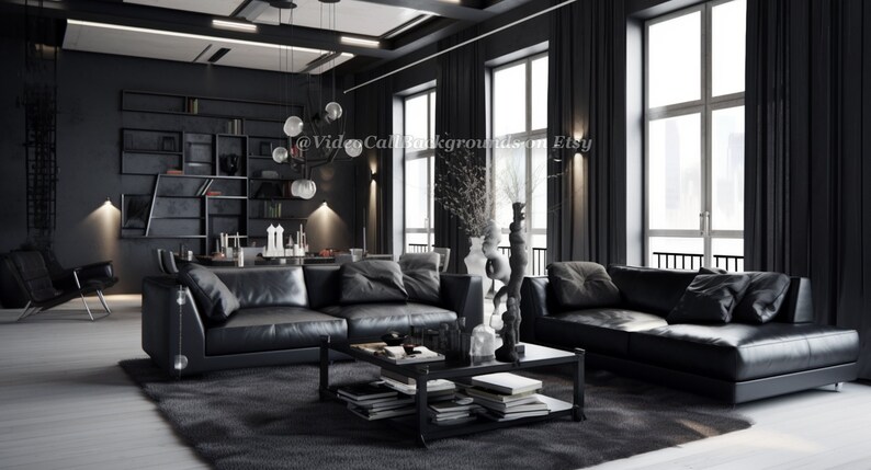 Virtual Video Call Background | Modern Black Living Room | Image for ...