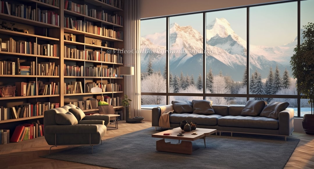 Virtual Video Call Background | Living Room With Mountain View | Image ...