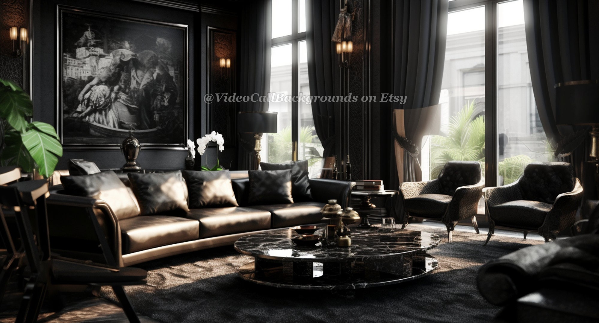 Virtual Video Call Background | Luxury Black Living Room | Image for ...