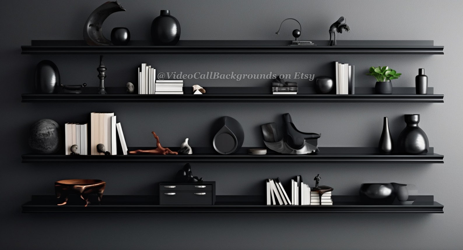 Virtual Video Call Background | Professional Black Shelf | Image for ...