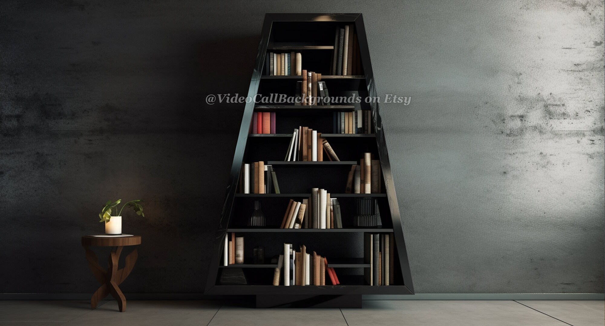 Virtual Video Call Background Professional Black Bookshelf Image for ...