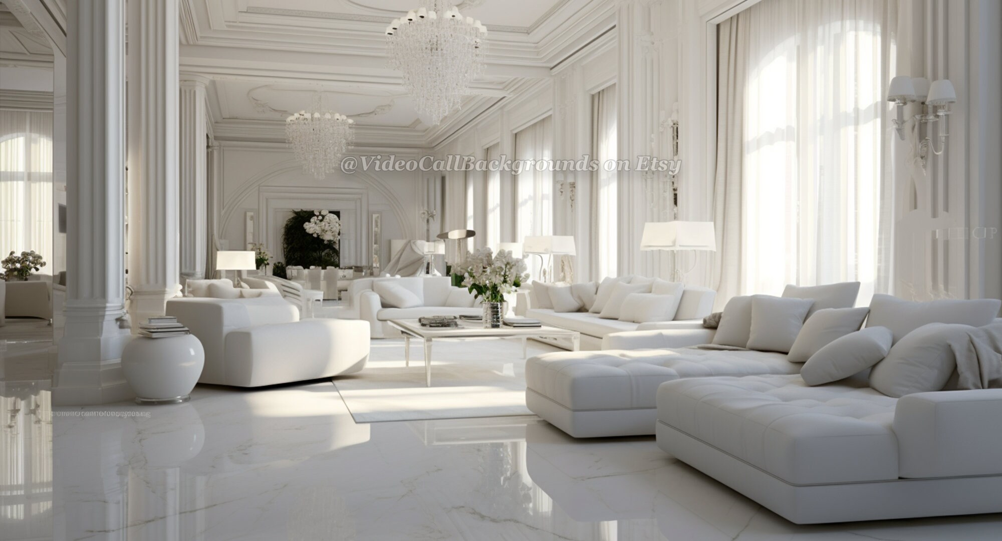 Virtual Video Call Background | Luxury White Living Room | Image for ...
