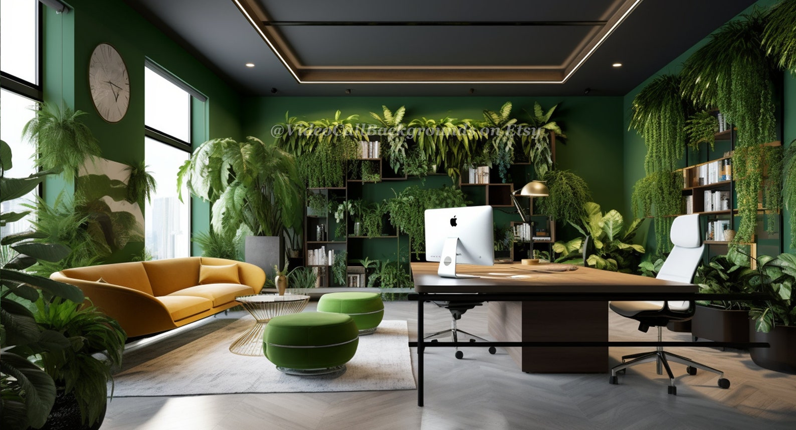 Virtual Video Call Background | Modern Biophilic Flora Offices | Image ...
