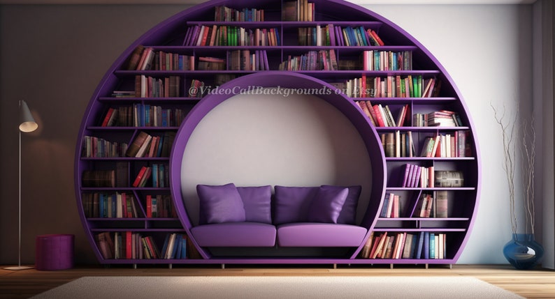 Virtual Video Call Background | Modern Purple Bookshelf | Image for ...