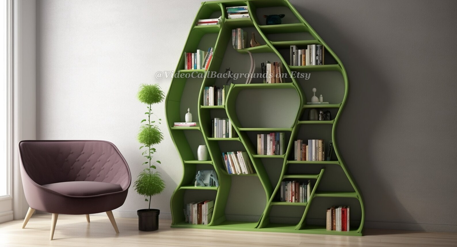 Virtual Video Call Background | Modern Green Bookshelf | Image for Zoom ...