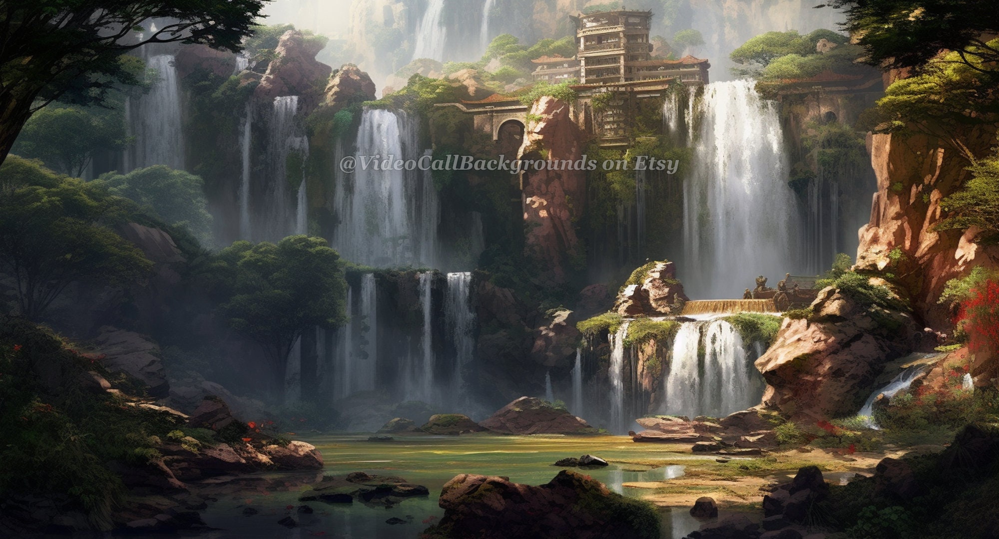 Virtual Video Call Background | Waterfall in the Forest | Image for ...
