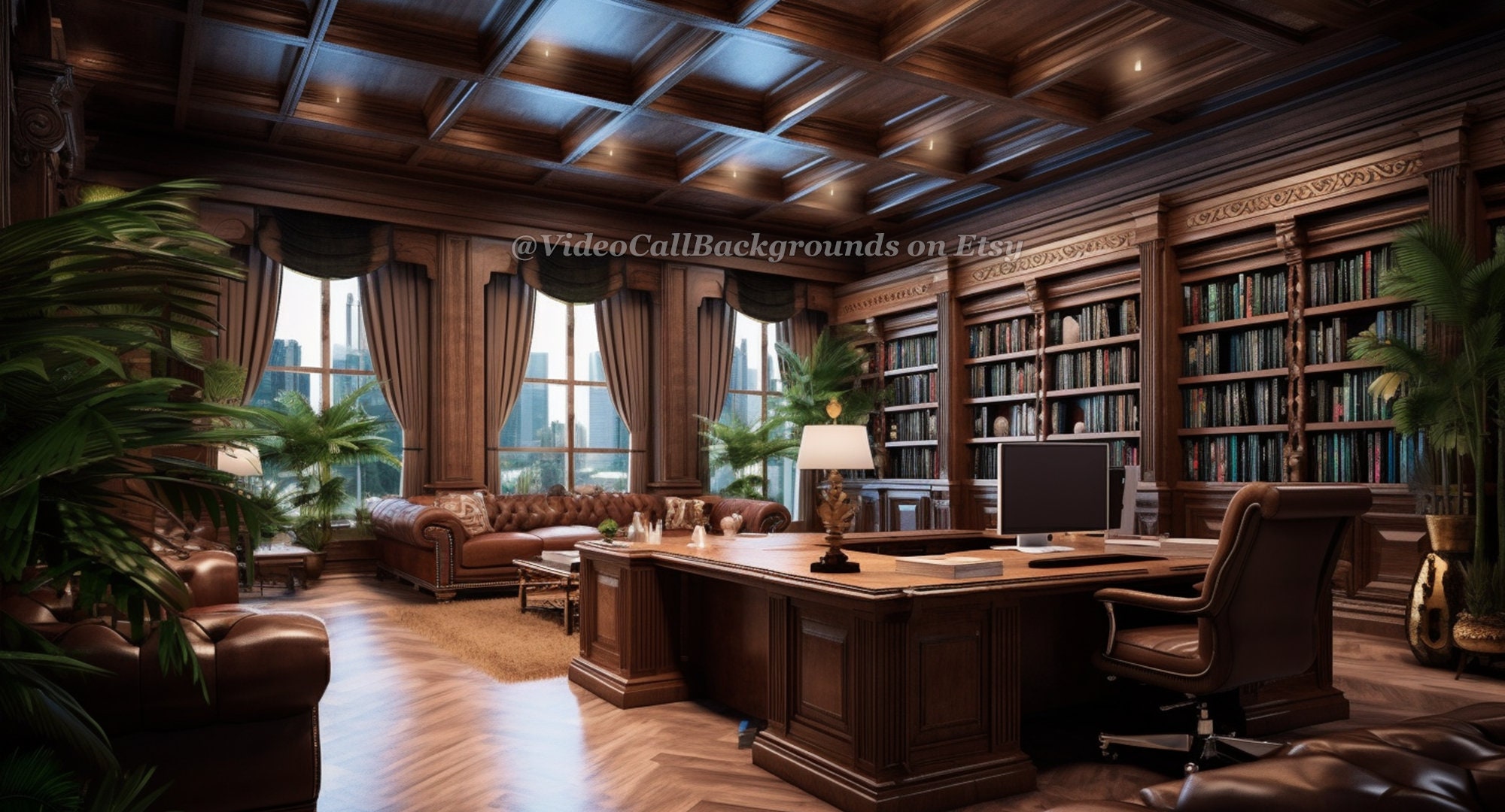 Virtual Video Call Background | Professional Wooden Offices | Image for ...