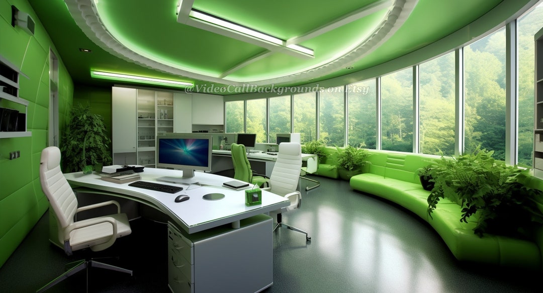 Virtual Video Call Background | Modern Green Office | Image for Zoom ...