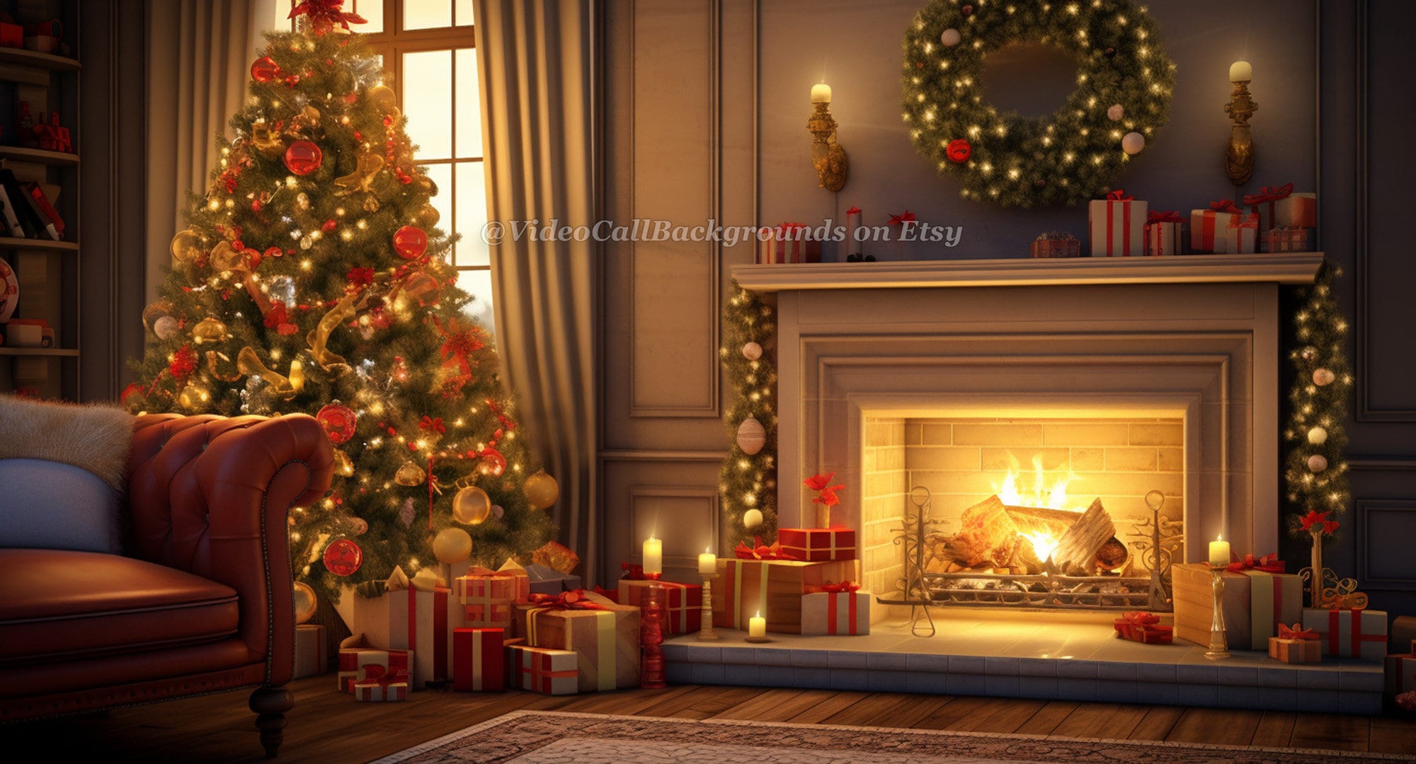 Virtual Video Call Background | Christmas Living Room | Image for Zoom ...