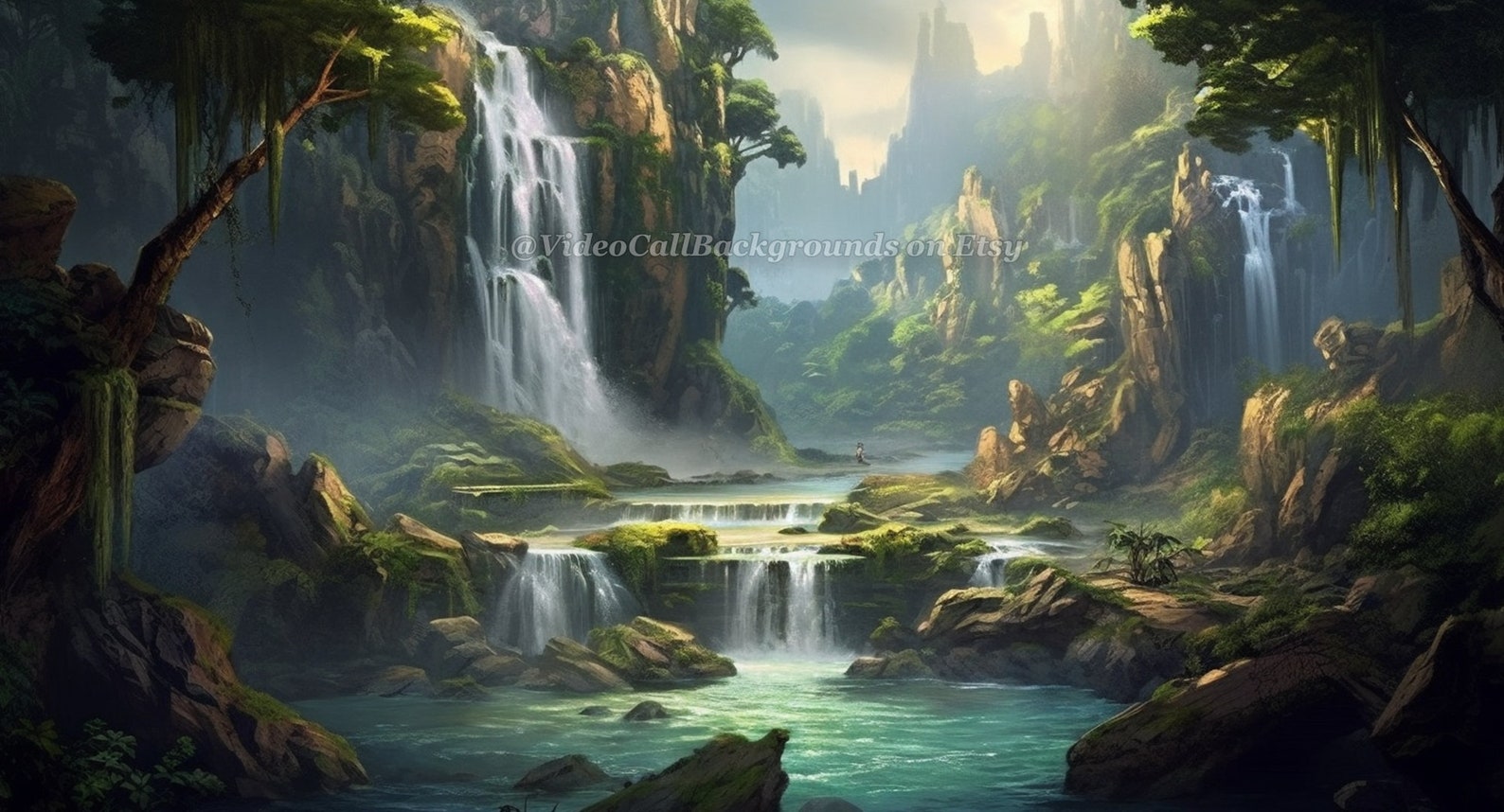 Virtual Video Call Background Waterfall in the Forest Image for Zoom ...