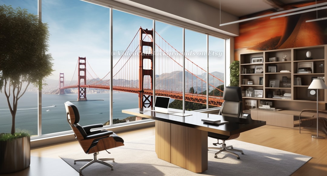 Virtual Video Call Background | Modern Office With Golden Gate Bridge ...