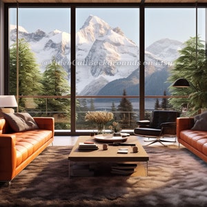 Virtual Video Call Background Living Room With Mountain View Image for ...