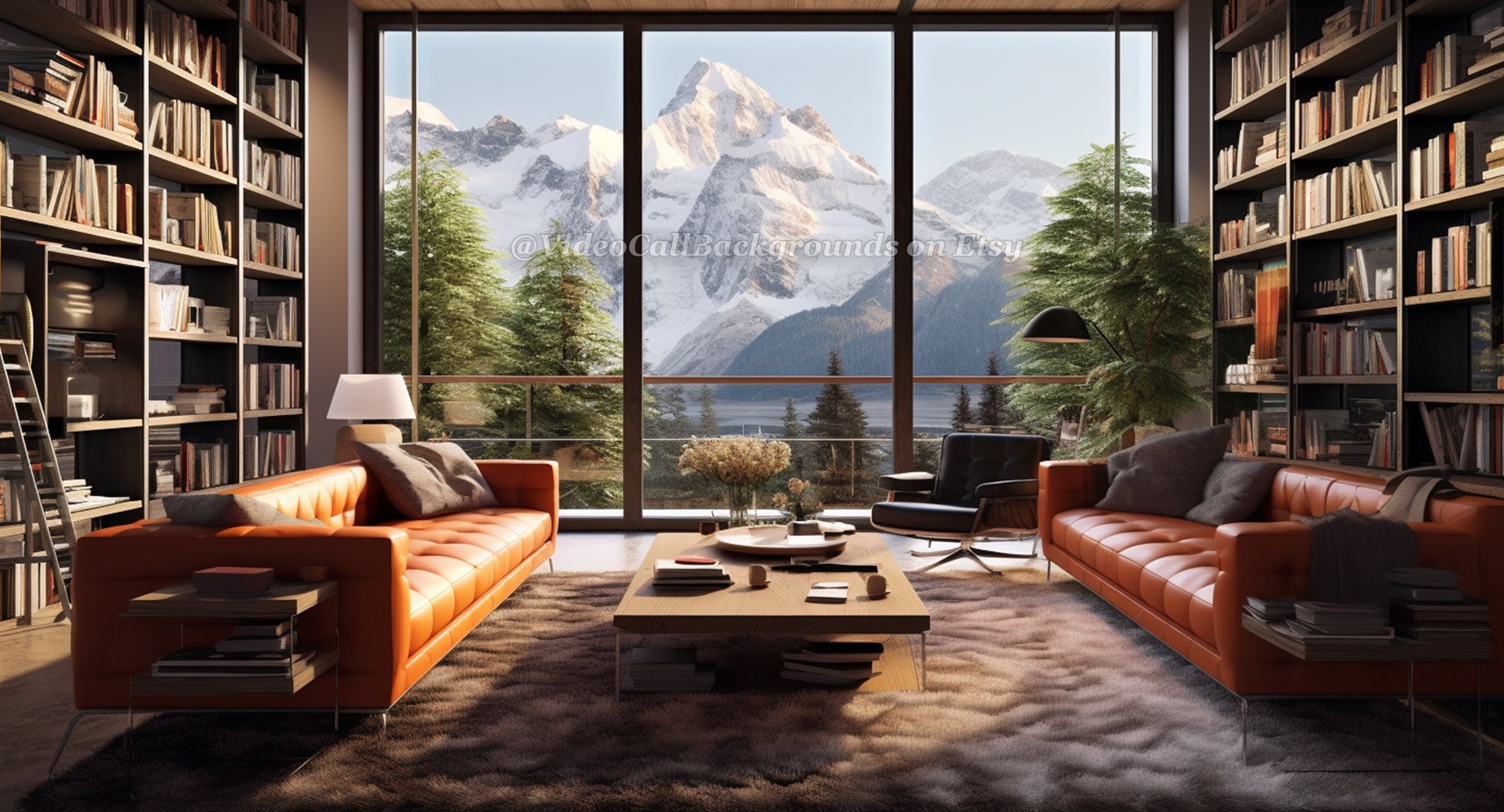 Virtual Video Call Background | Living Room With Mountain View | Image ...