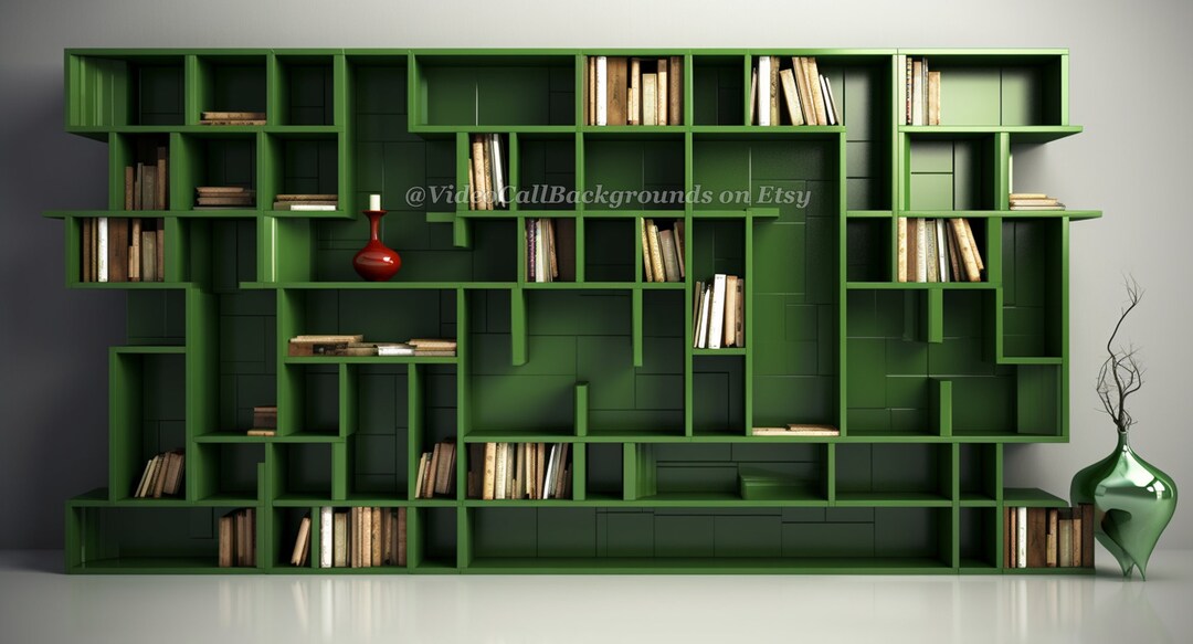 Virtual Video Call Background | Modern Green Bookshelf | Image for Zoom ...