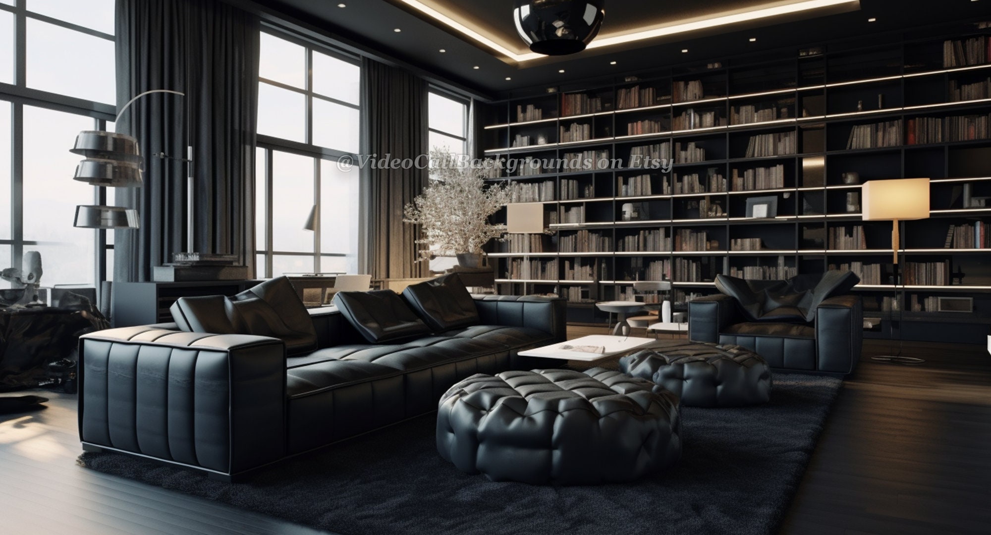 Virtual Video Call Background | Modern Black Living Room | Image for ...