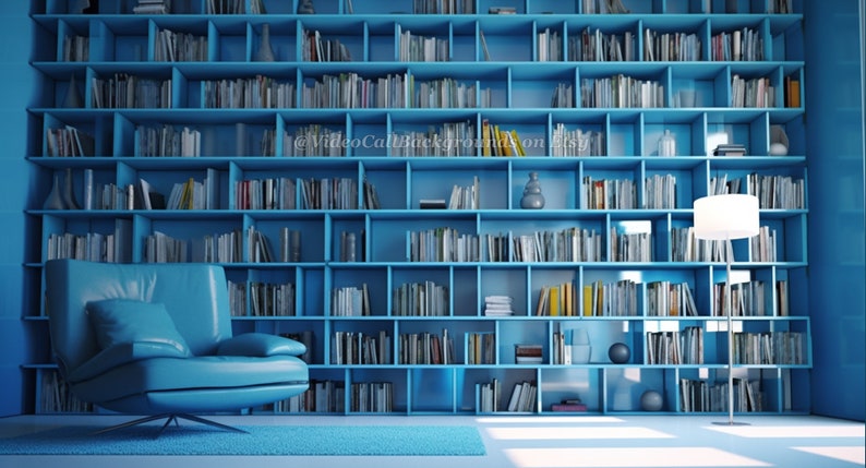 Virtual Video Call Background | Modern Blue Bookshelf | Image for Zoom ...