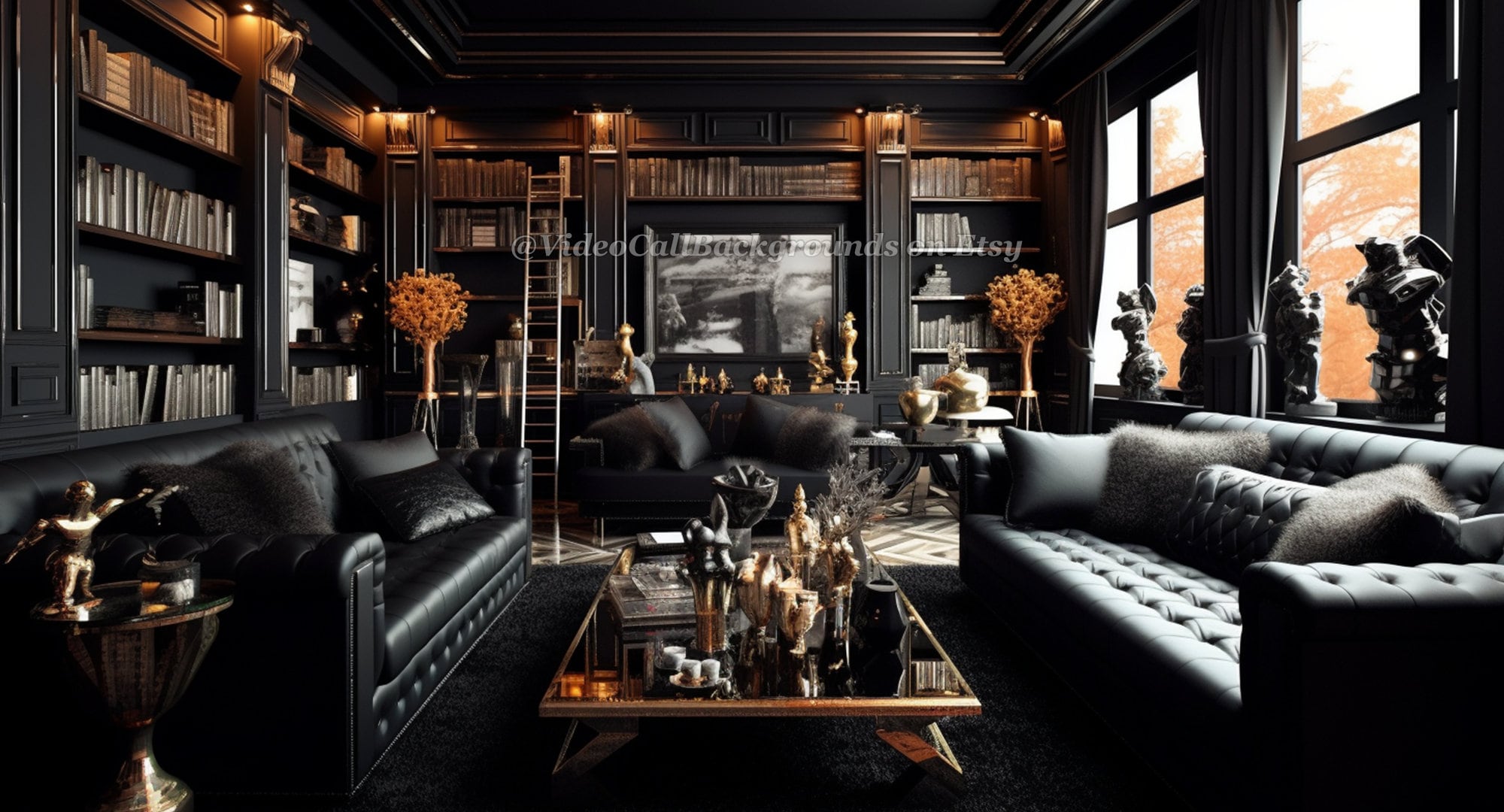 Virtual Video Call Background | Luxury Black Living Room | Image for ...