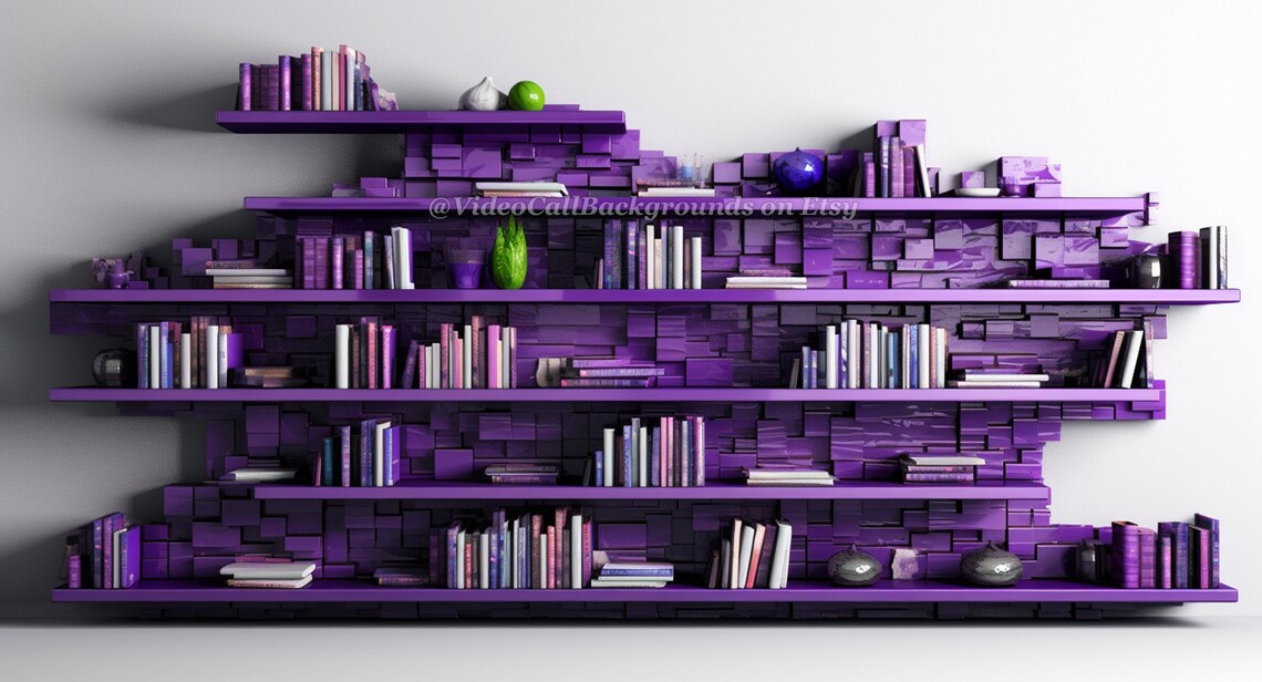Virtual Video Call Background Modern Purple Bookshelf Image for Zoom ...